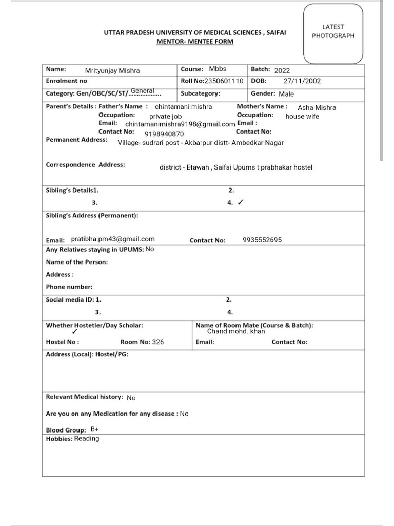 Mentor Mentee Form and Report | PDF