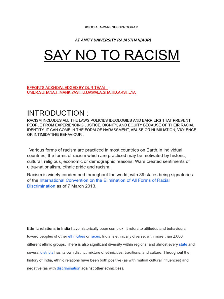 Blog on Racism | PDF | Racism | Discrimination & Race Relations