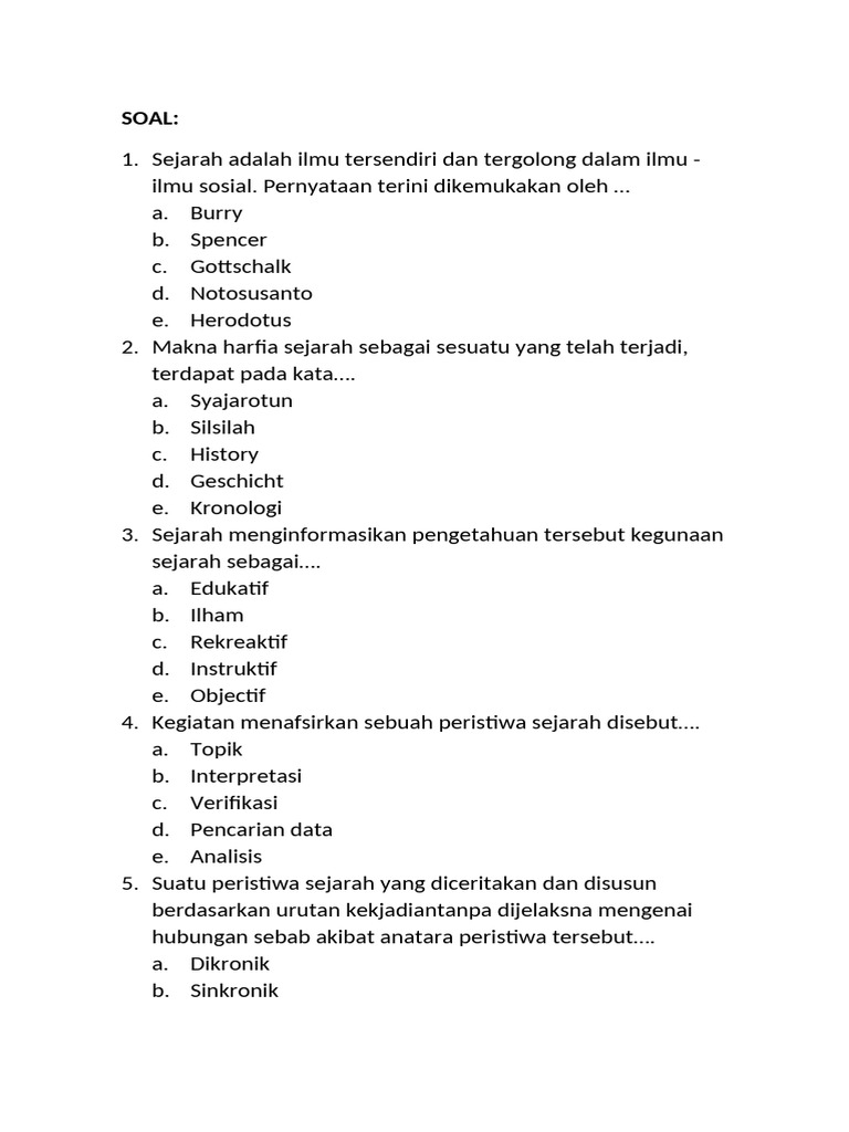 SOAL SEJARAH KUMER 2023-2024 SEM 1 - Varida Triana | PDF