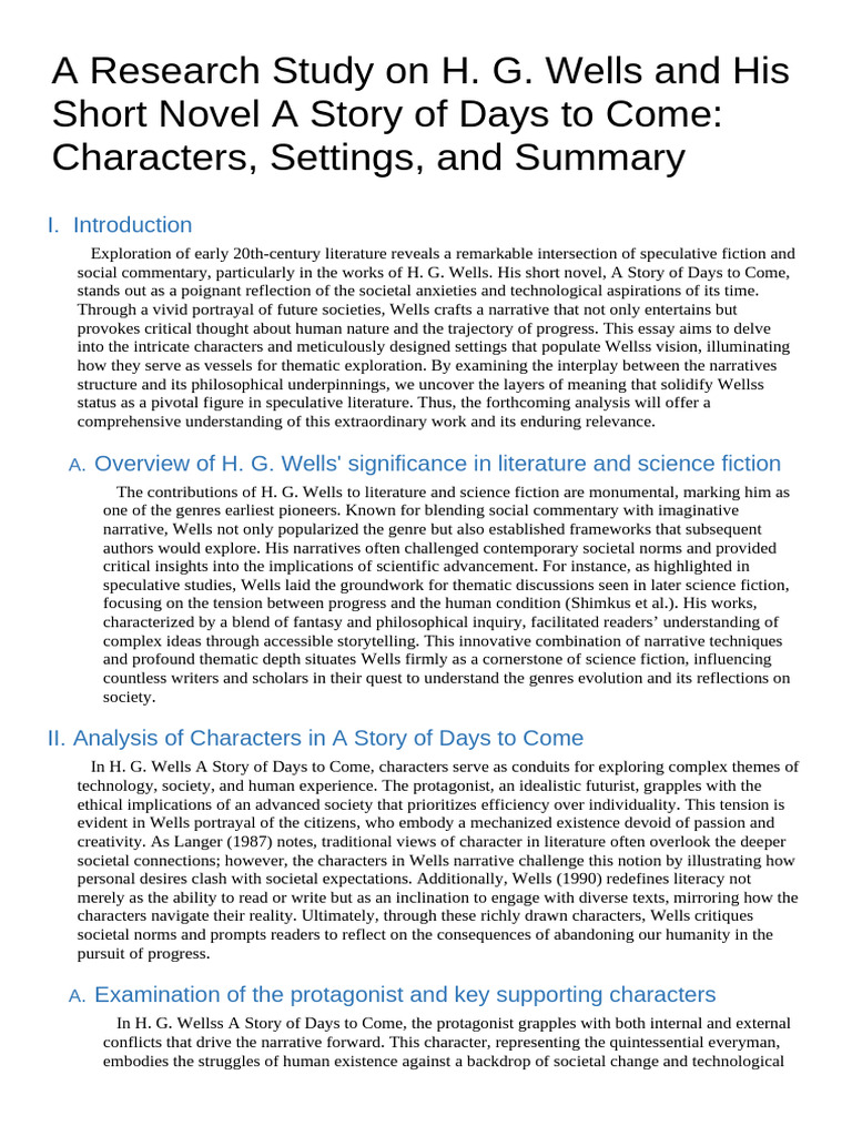A Research Study On H G Wells and His Short Novel A Story of Days To ...
