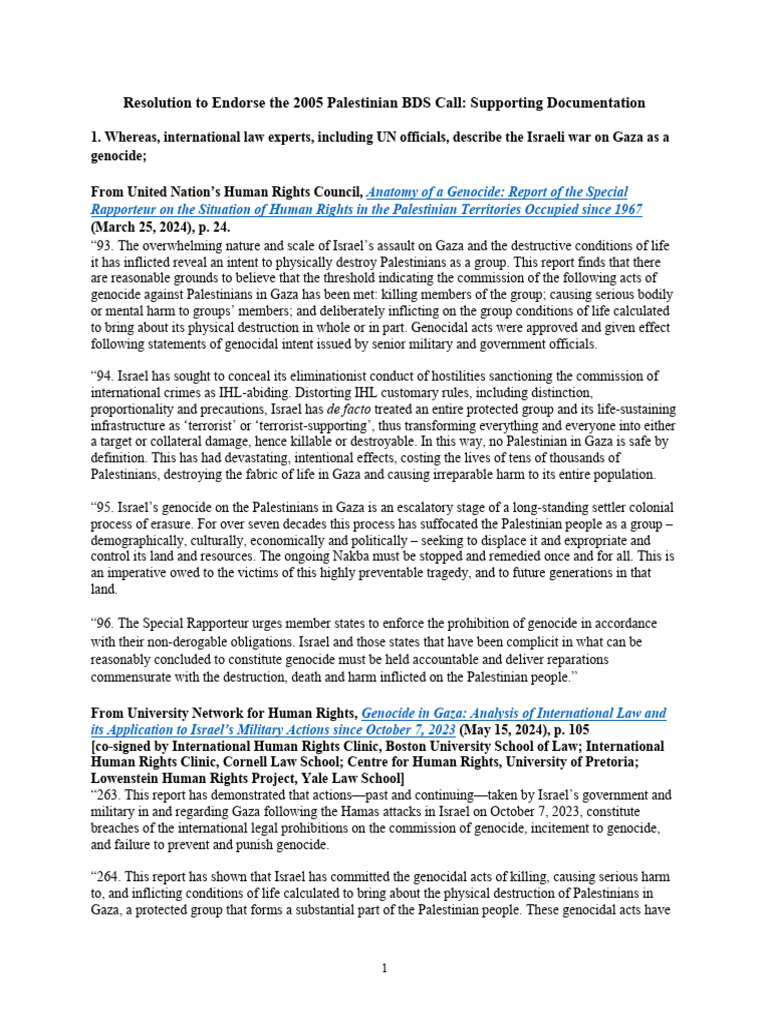 MLA 2024 Resolution On BDS Supplementary Document | PDF | West Bank ...