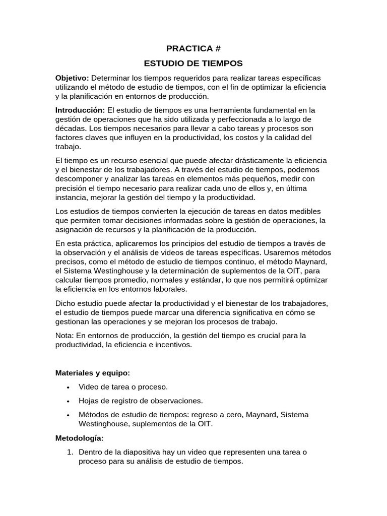 PRACTICA Estudios de Tiempos | PDF | Gestión del tiempo | Habilidades ...