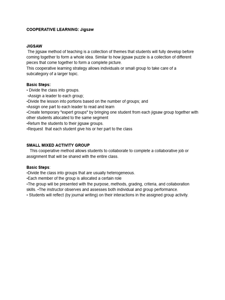 COOPERATIVE LEARNING Jigsaw 1 | PDF