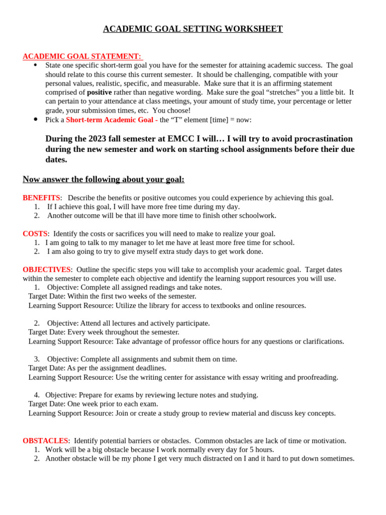 academic goal | PDF | Goal | Goal Setting
