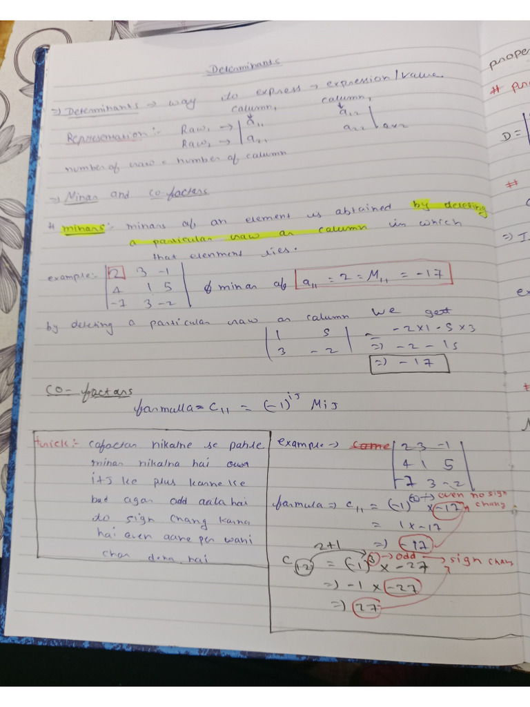 Short Notes Determinants Maths | PDF