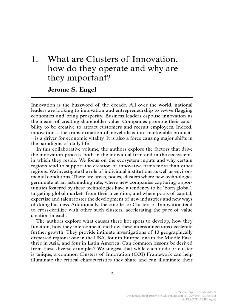 Chapter 1 What Are Clusters of Innovation, How Do They Operate and Why Are They Important | PDF ...