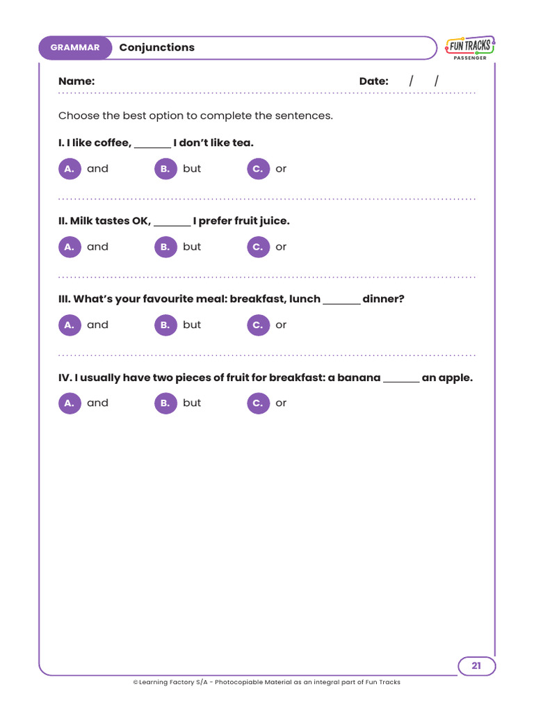 Conjunctions Practice for Students | PDF