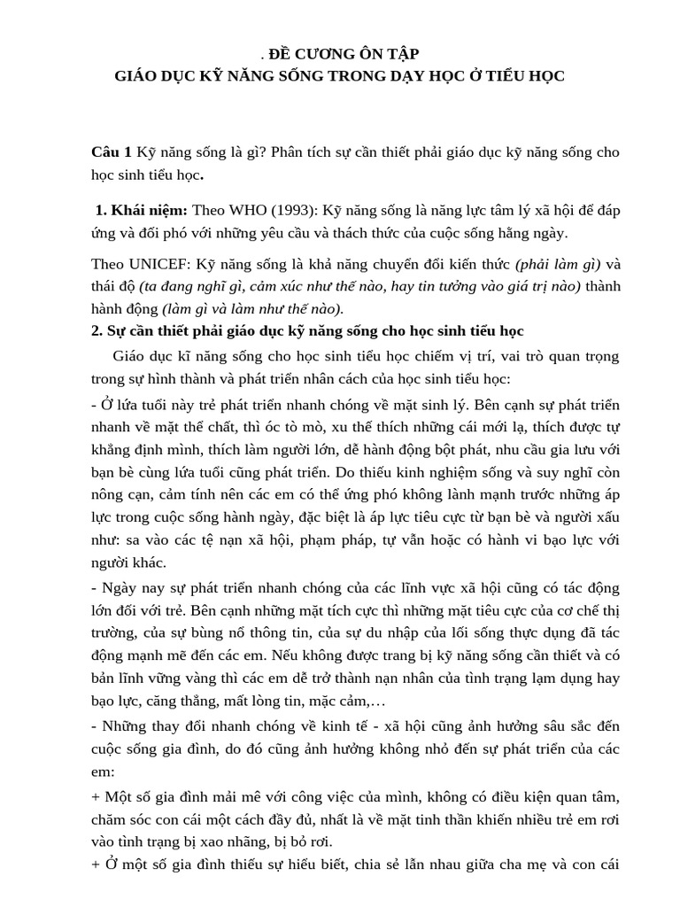 Đề Cương Ôn Tập KNS K63 | PDF