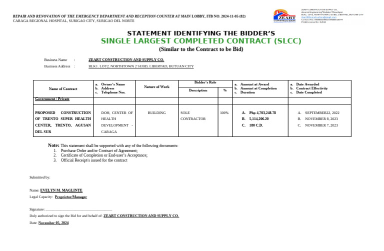 Single Largest Completed Contract - SLCC | PDF | Contract Law | Business