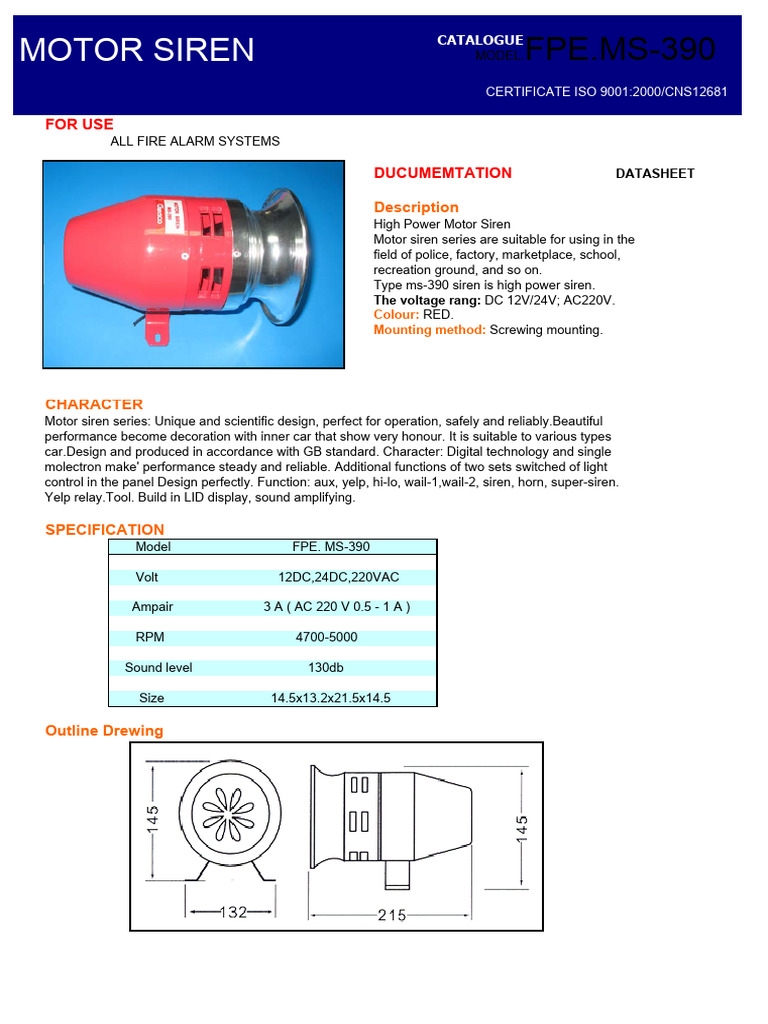 MS-390 High Power Motor Siren | PDF