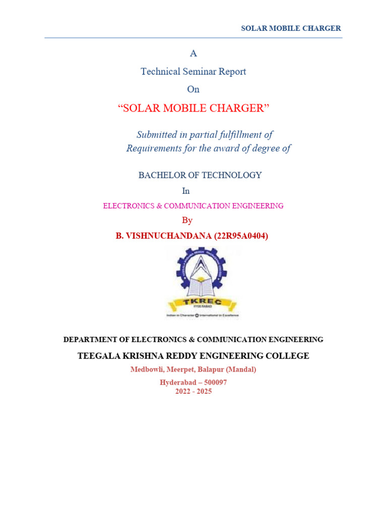 Vishnu-Seminor Report | PDF | Battery Charger | Electron