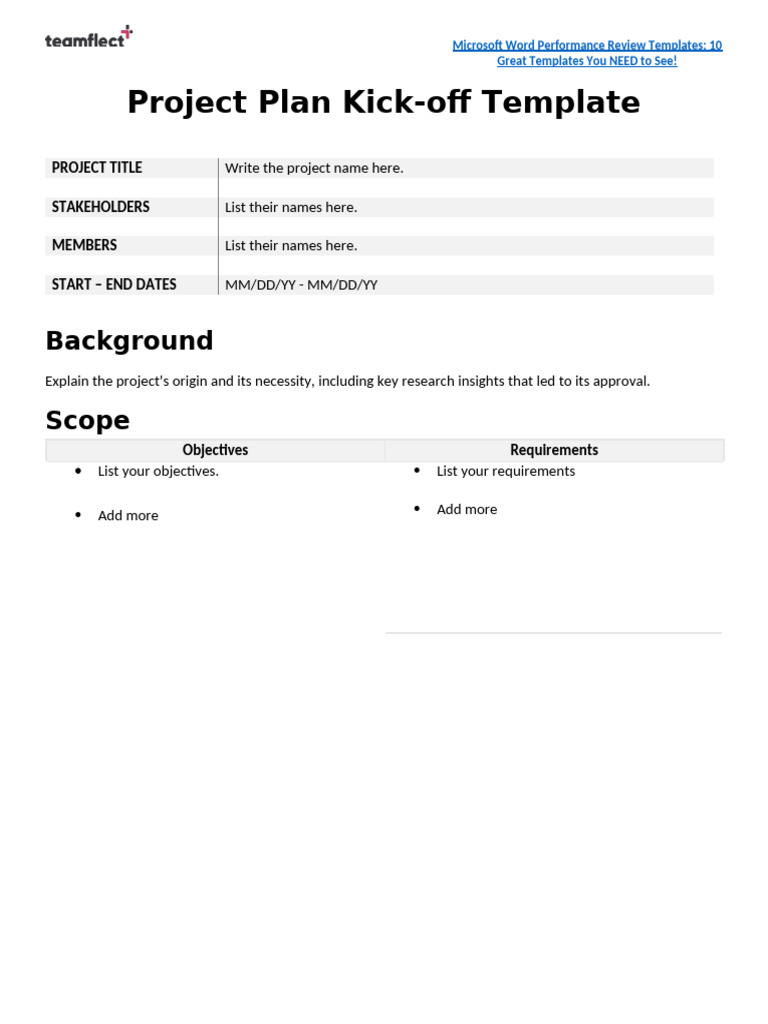 Project Plan Kick Off Template | PDF