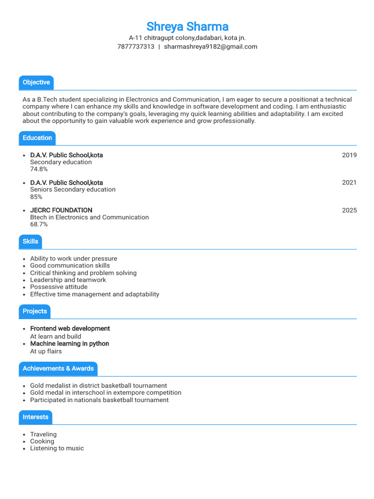 Shreya Resume 1 | PDF