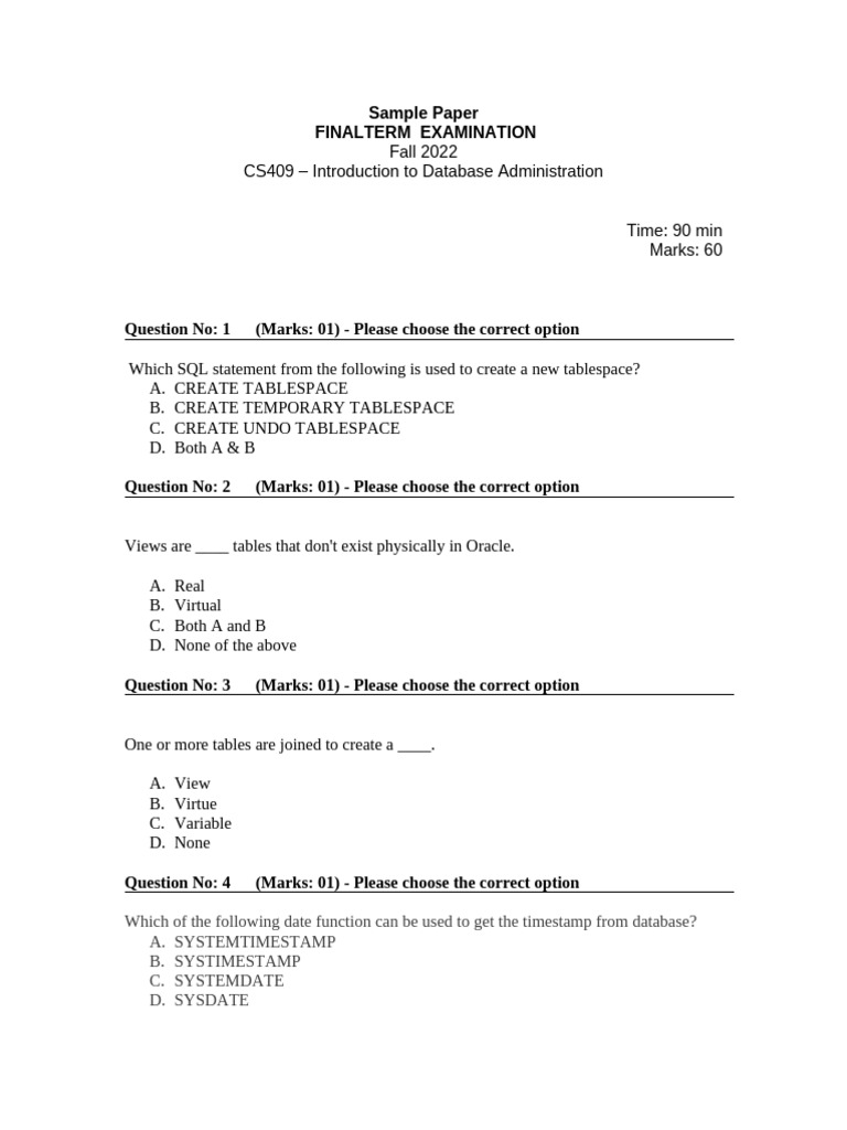 Sample Paper_CS409 | PDF | Pl/Sql | Databases
