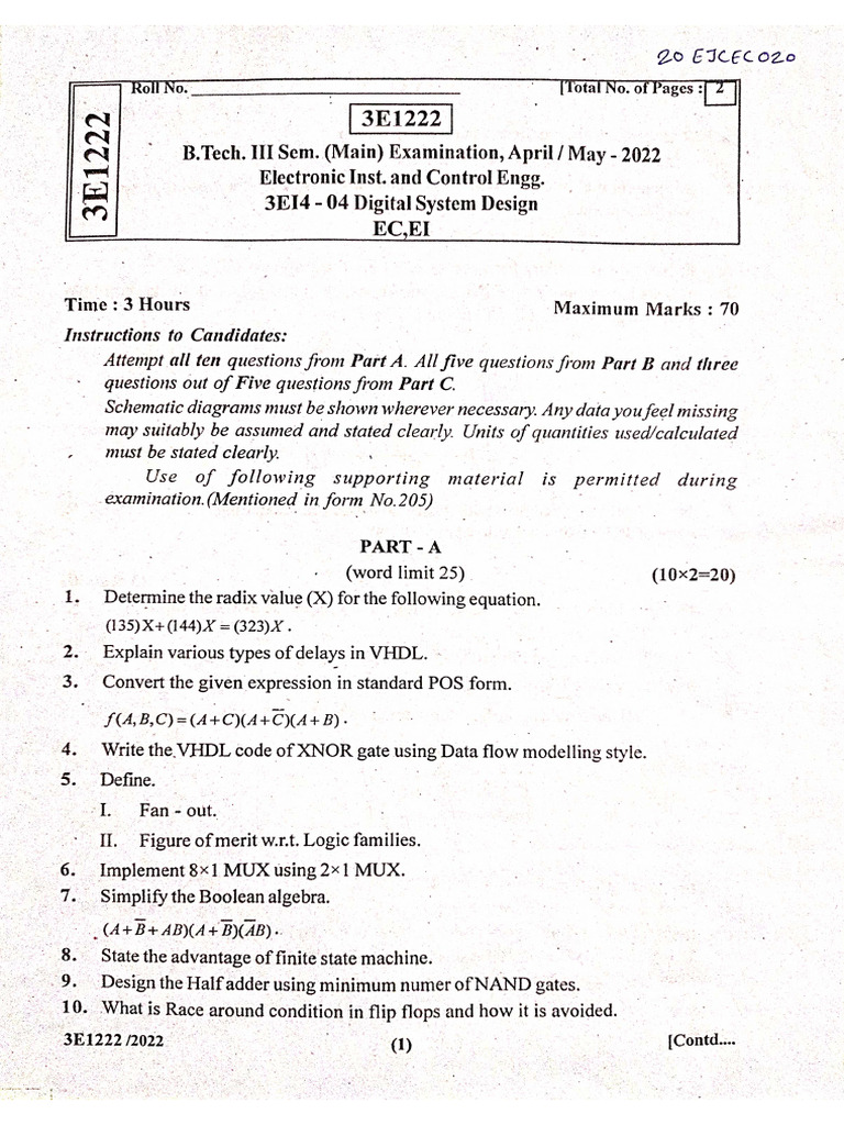 DSD - Question Paper 2022 | PDF