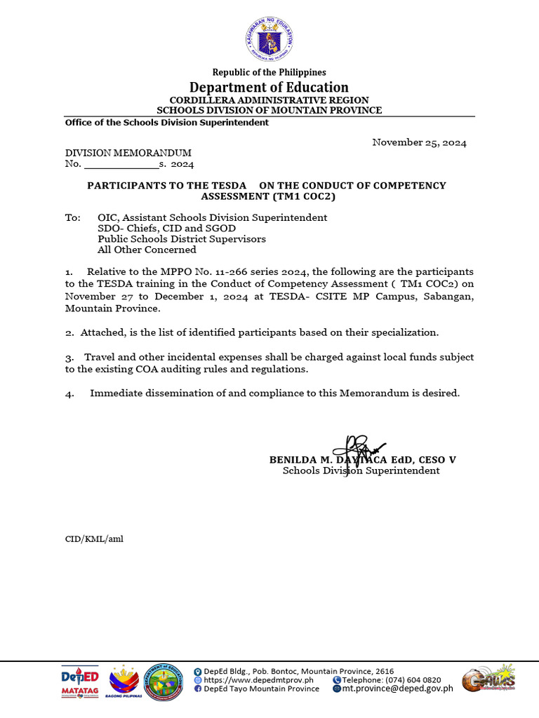 Memo For The TESDA 1 1 | PDF