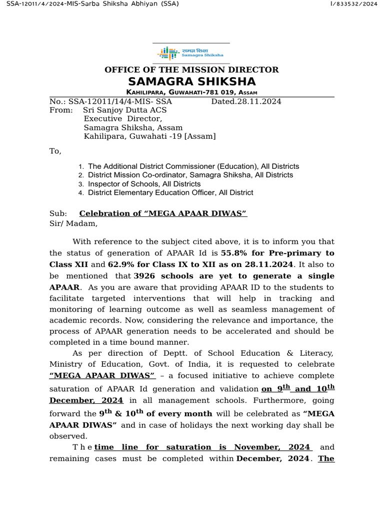 Celebration Mega Apaar Diwas (29!11!2024) | PDF