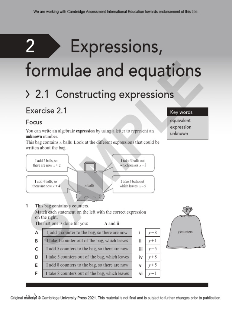 Expressions, Formulae and Equations: Sample | PDF