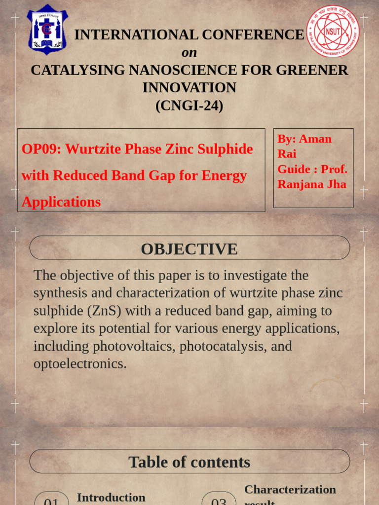 CNGI Wurtzite Phase Zinc Sulphide With Reduced Band Gap For Energy ...