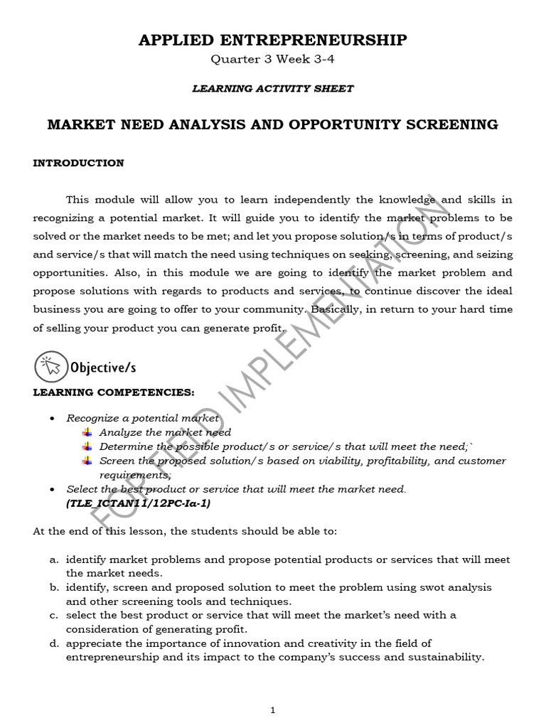 LAS ENTREP Q1 WK3 To 4 - GOMEZ AutoRecovered | PDF | Swot Analysis | Entrepreneurship