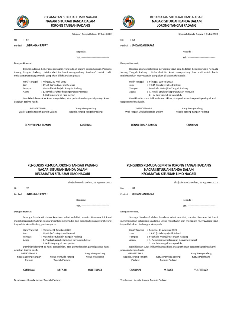 Surat Undangan Rapat Pemuda | PDF