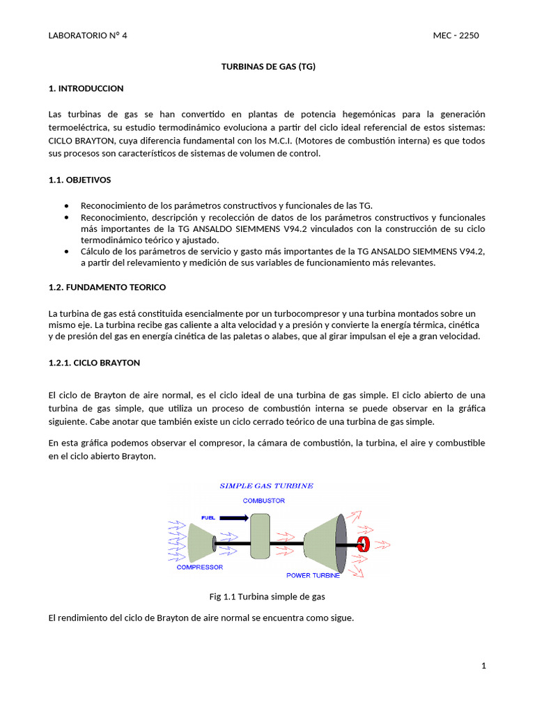 Turbinas de Gas Laboratorio #3 Termo2 | PDF | Turbina | Motor a reacción