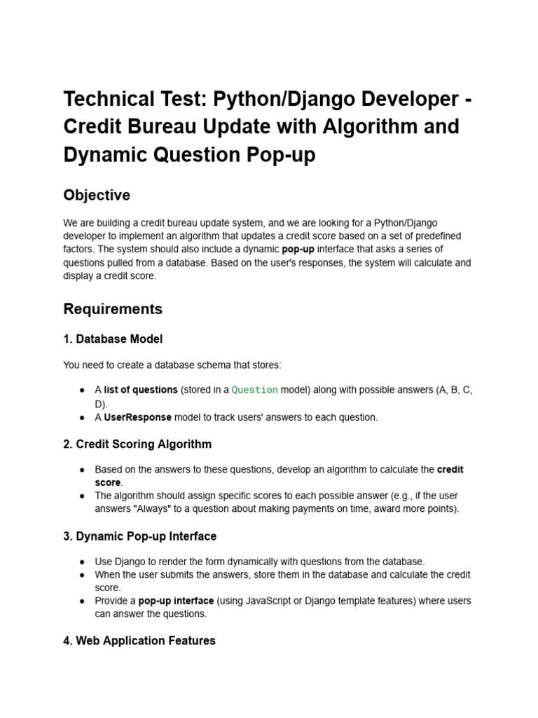 Technical Test - Python - Django Developer - Credit Bureau Update With ...