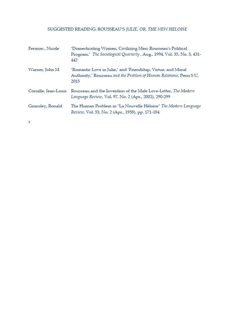 Suggested Reading Rousseau | PDF