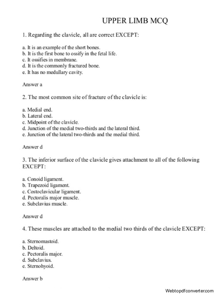 Upper Limb MCQs | PDF