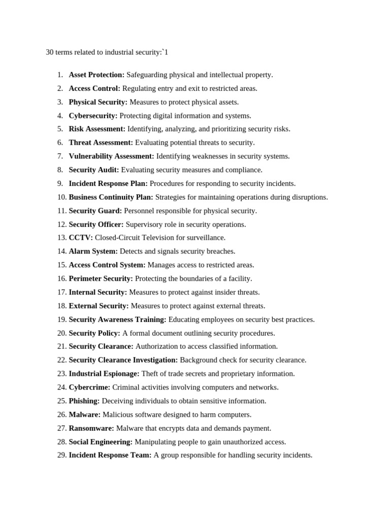 Key Terms in Industrial Security | PDF | Security | Computer Security
