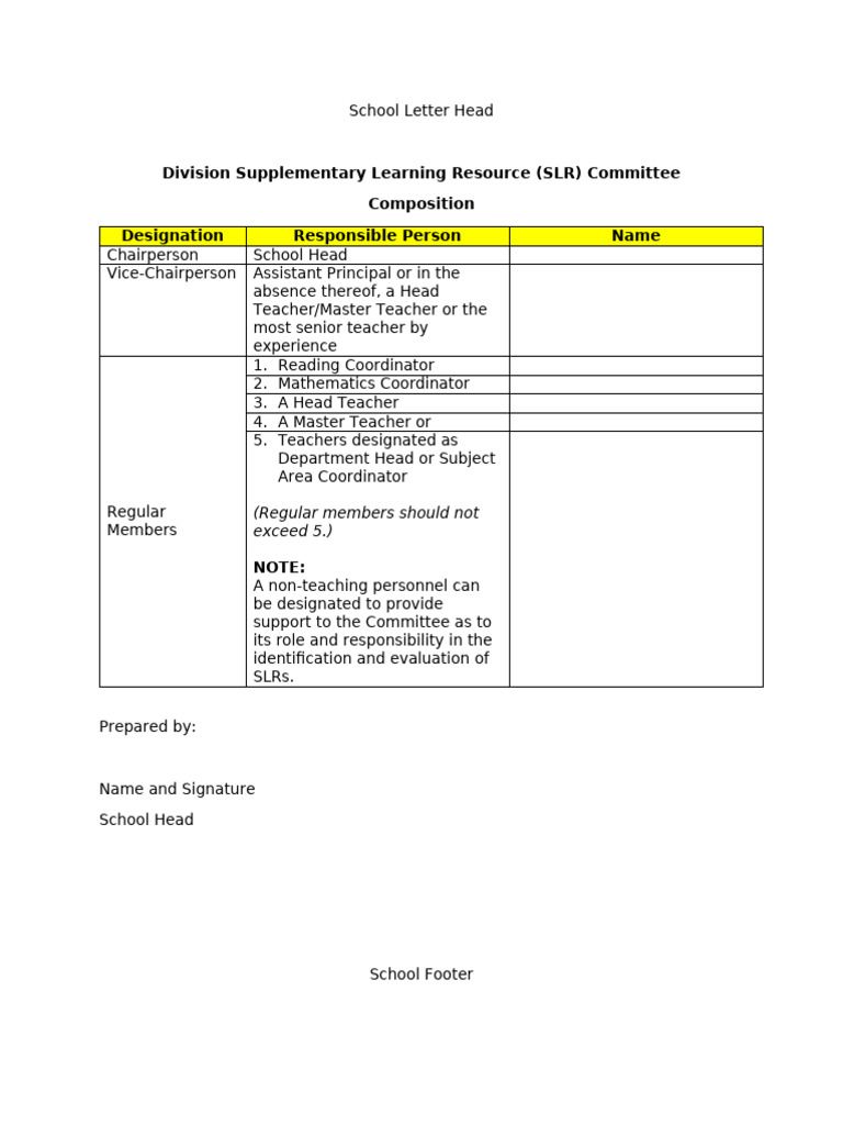 School SLR Committee Composition Guide | PDF