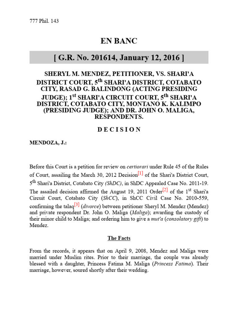 Mendez vs. Maliga: Shari'a Divorce Case | PDF | Appeal | Jurisdiction