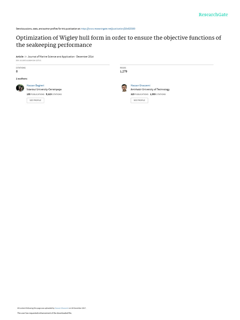 Optimization of Wigley Hull Form in Order To Ensur | PDF | Drag ...