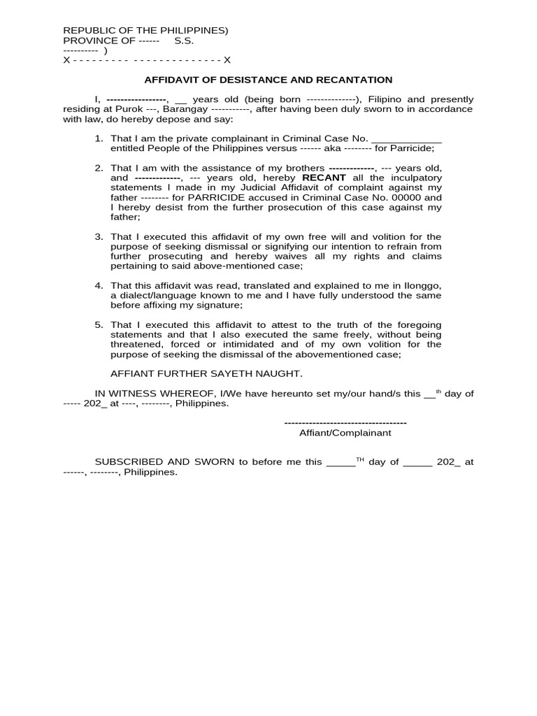 Affidavit of Recantation and Desistance | PDF