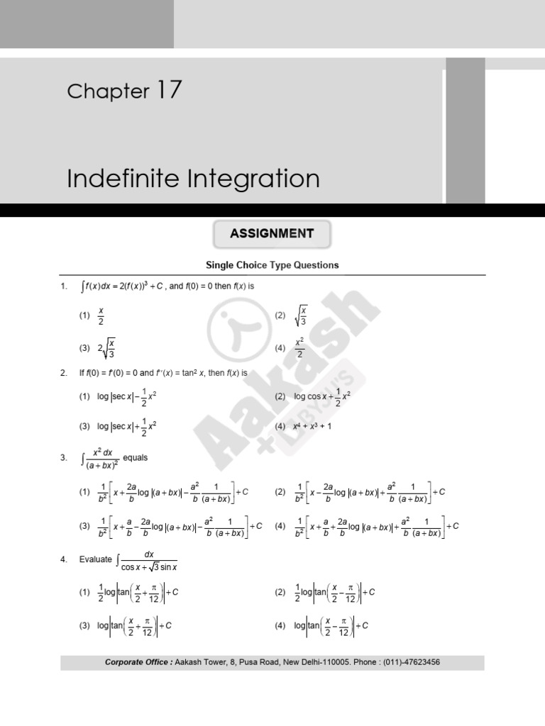 Indefinite Integration Questions for JEE | PDF | Mathematical Analysis ...