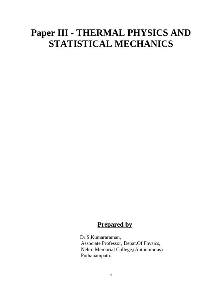 Paper III - Thermal Physics and Statistical Mechanics | PDF | Heat ...