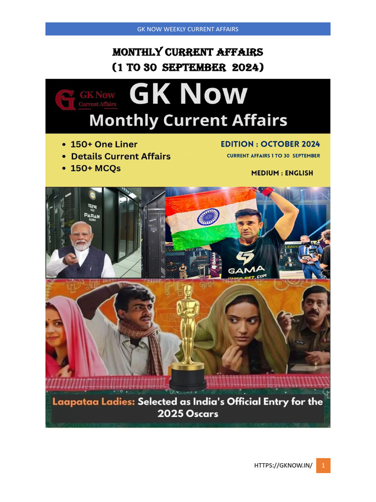 Current Affairs Monthly 1 To 30 Sep 2024 English | PDF | Hassan ...