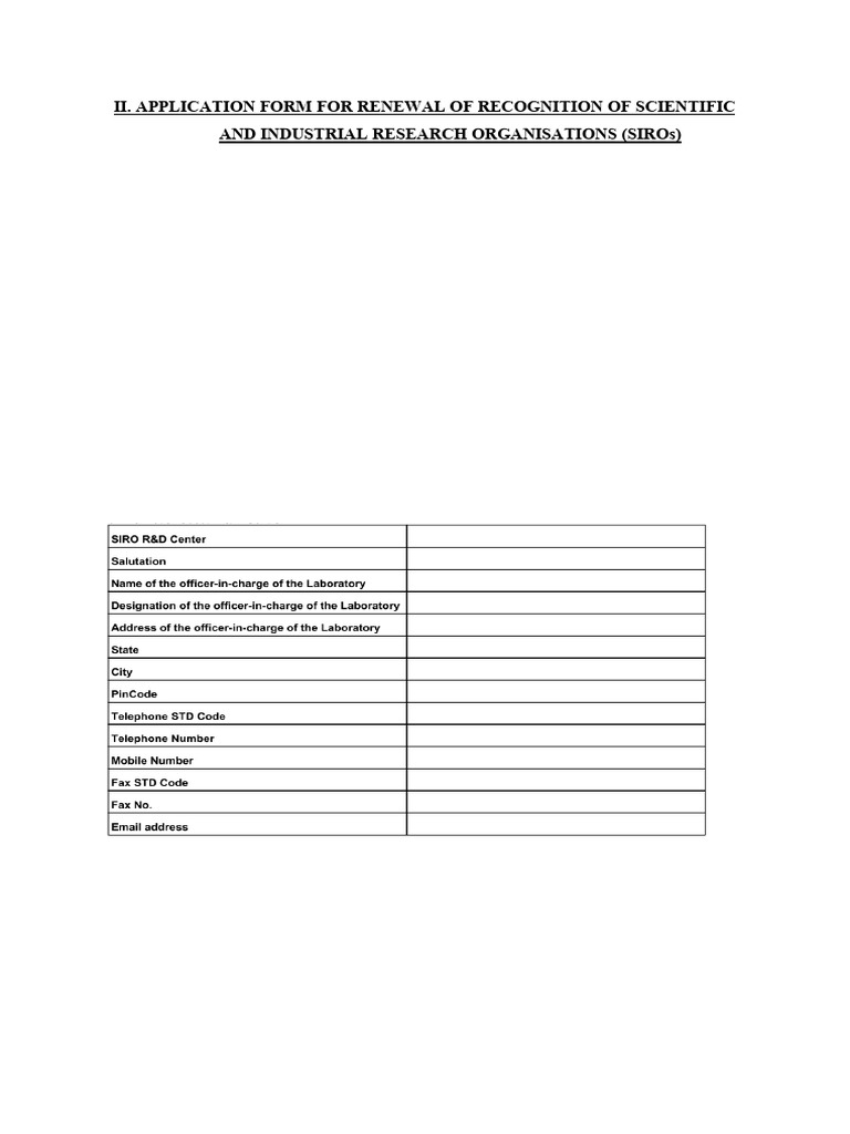 SIRO Renewal Application Form | PDF