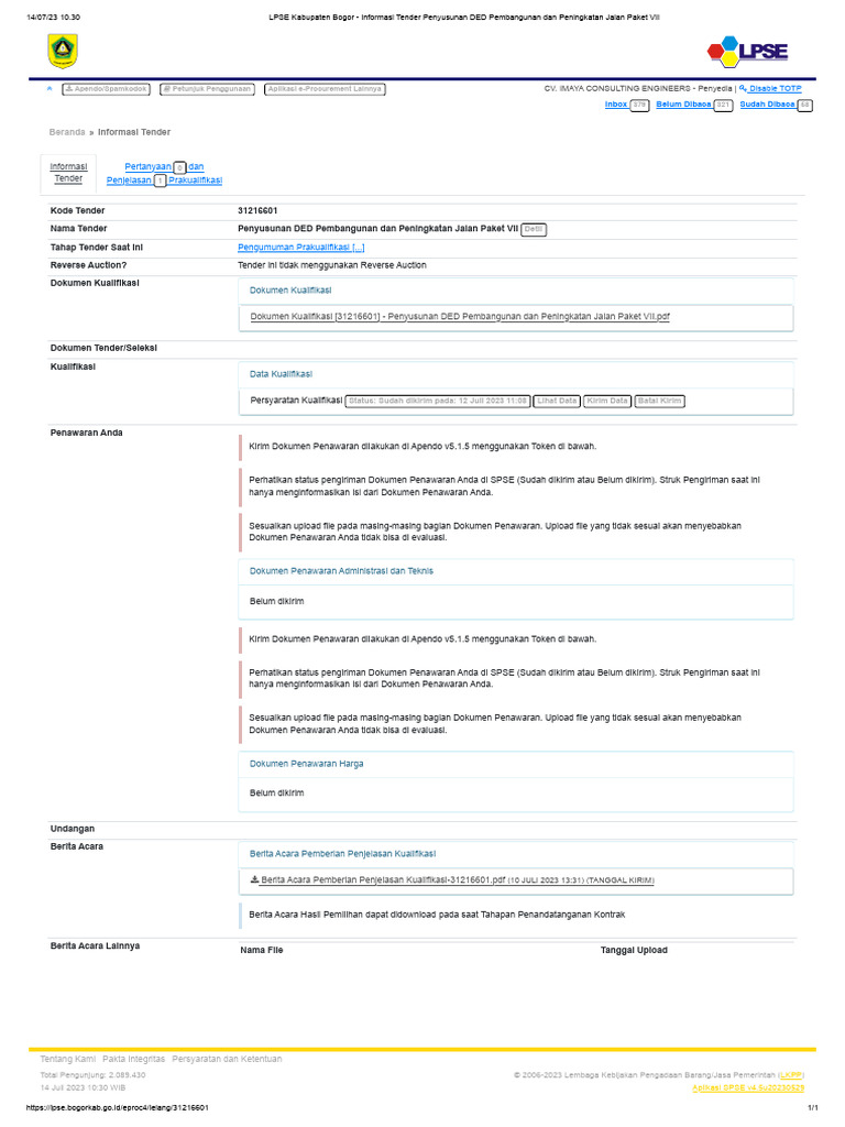 LPSE Kabupaten Bogor - Informasi Tender Penyusunan DED Pembangunan Dan Peningkatan Jalan Paket ...