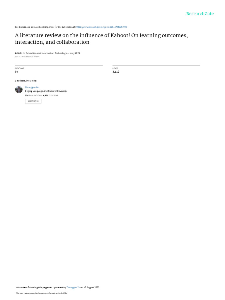 Kahoot! Impact on Learning and Collaboration | PDF | Flow (Psychology) | Learning