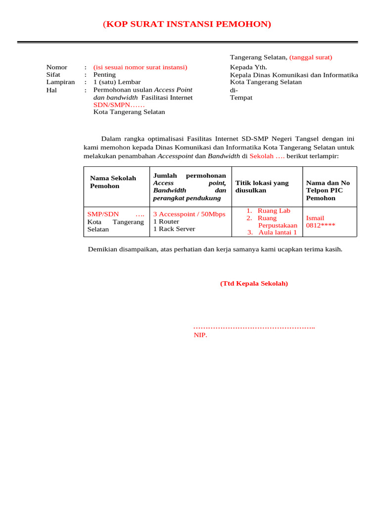 Permohonan Access Point Internet Sekolah | PDF