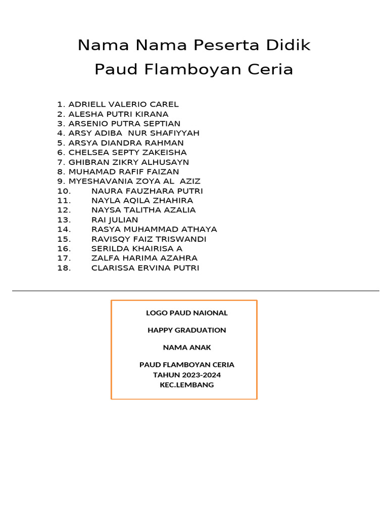 Nama Nama Peserta Didik | PDF