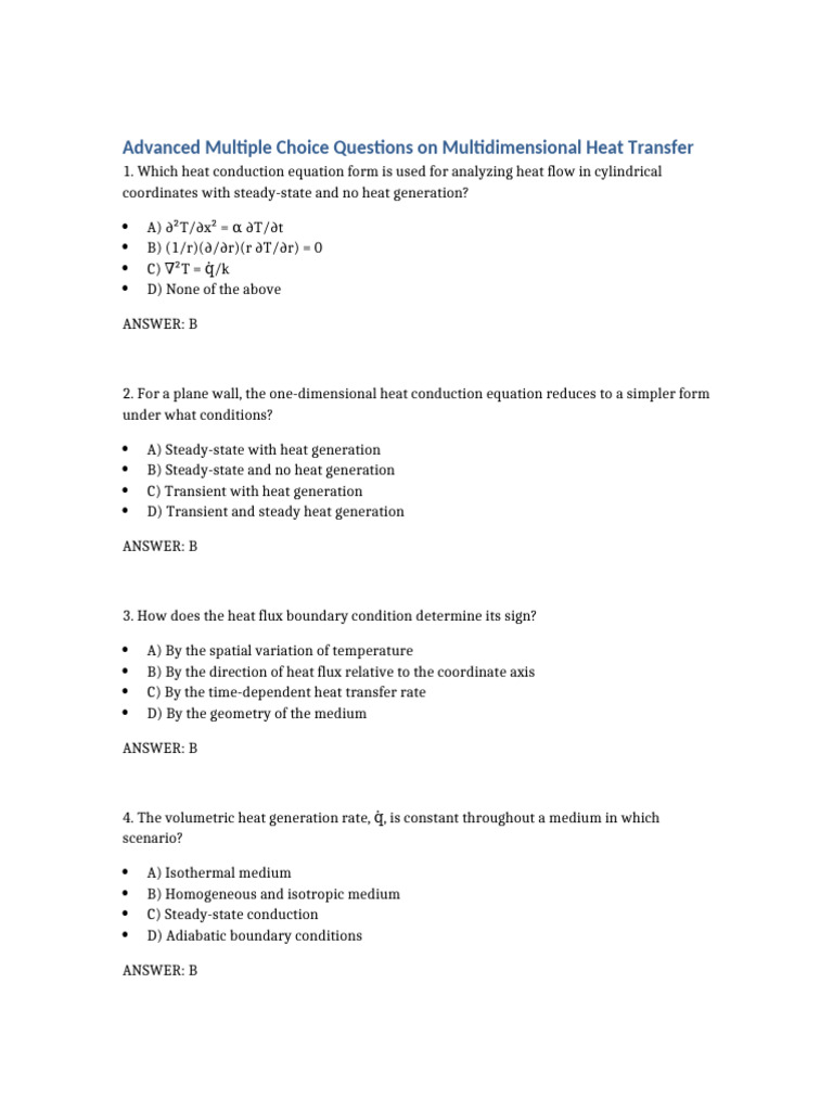 Advanced_MCQ_Heat_Transfer | PDF | Thermal Conduction | Heat