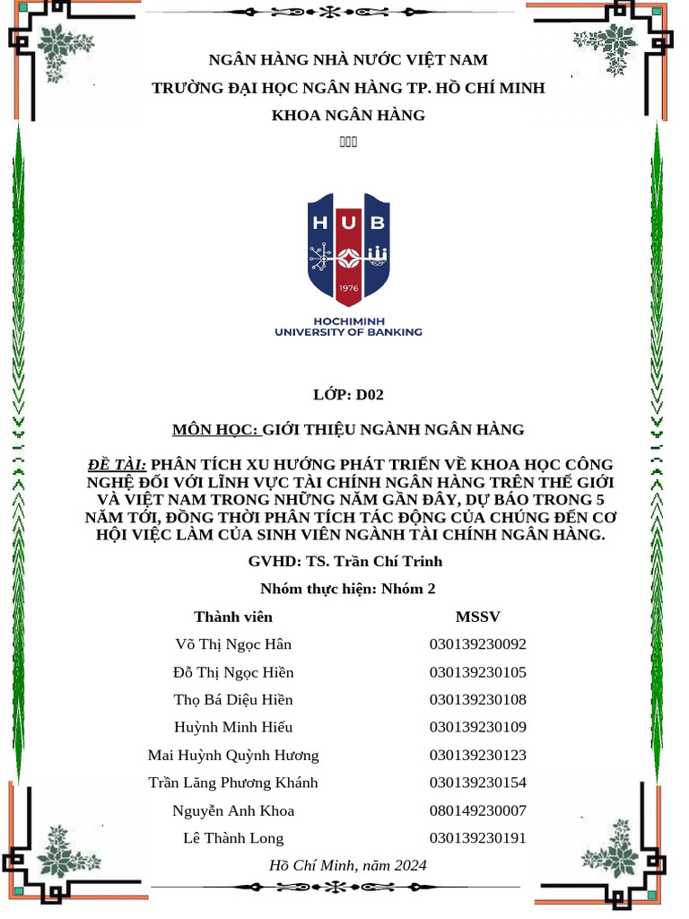 Tiểu luận GTN Ngân Hàng - nhóm 2 - D02 | PDF