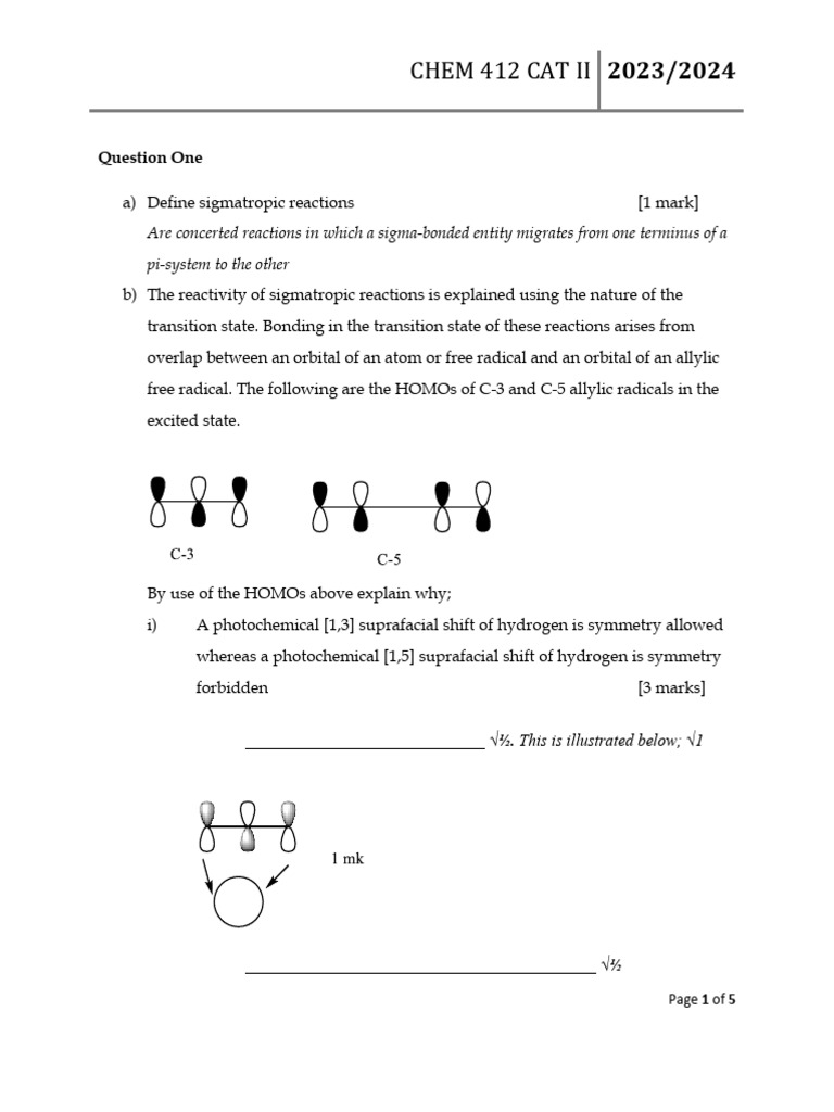 CHEM 412 CAT II 2023-2024 MS | PDF | Photochemistry | Chemical Reactions