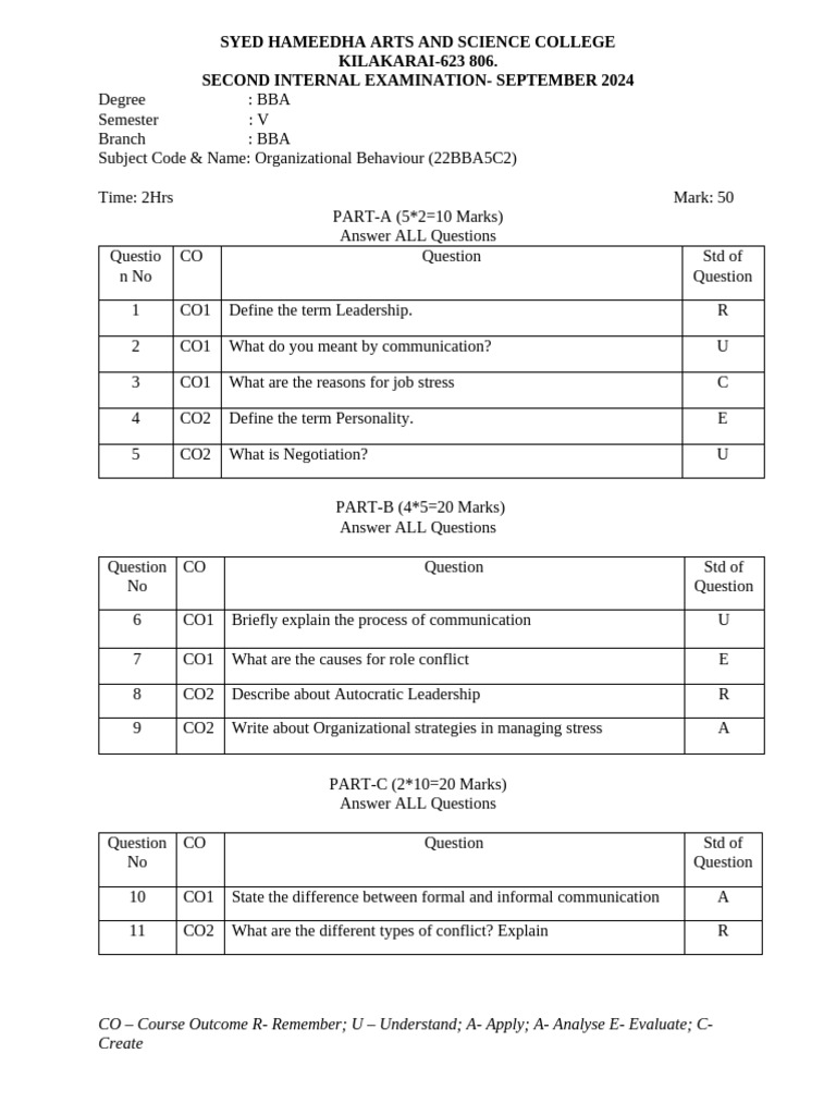 Ob First Internal QP | PDF