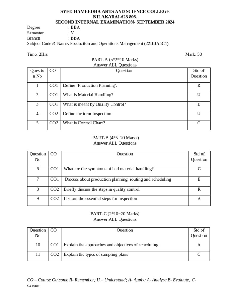 Pom Second Internal QP | PDF