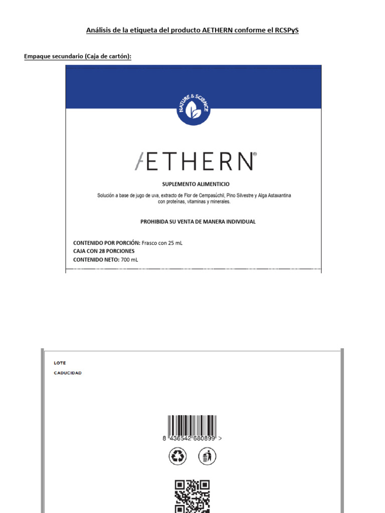 Etiqueta del producto AETHERN conforme el RCSPyS_2022 | PDF | gordo ...