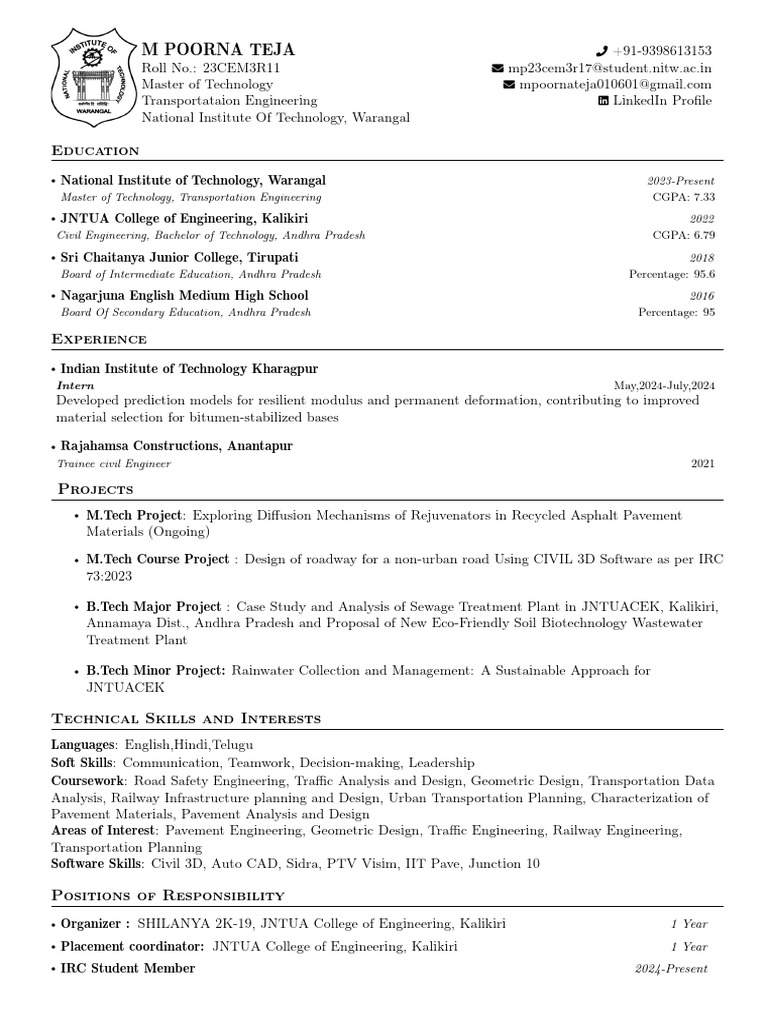 M POORNA TEJA_Resume | PDF | Engineering M POORNA TEJA_Resume | PDF | Engineering