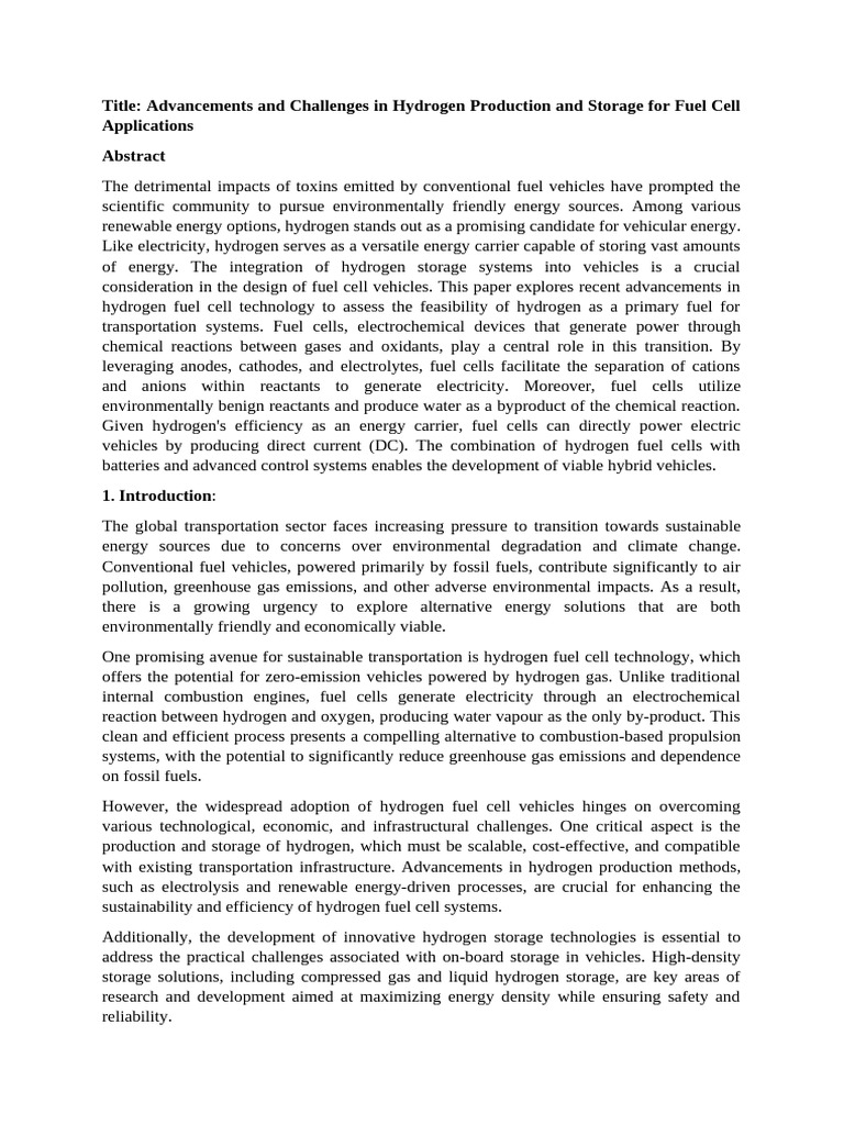 hydrogen paper EE | PDF | Fuel Cell | Hydrogen